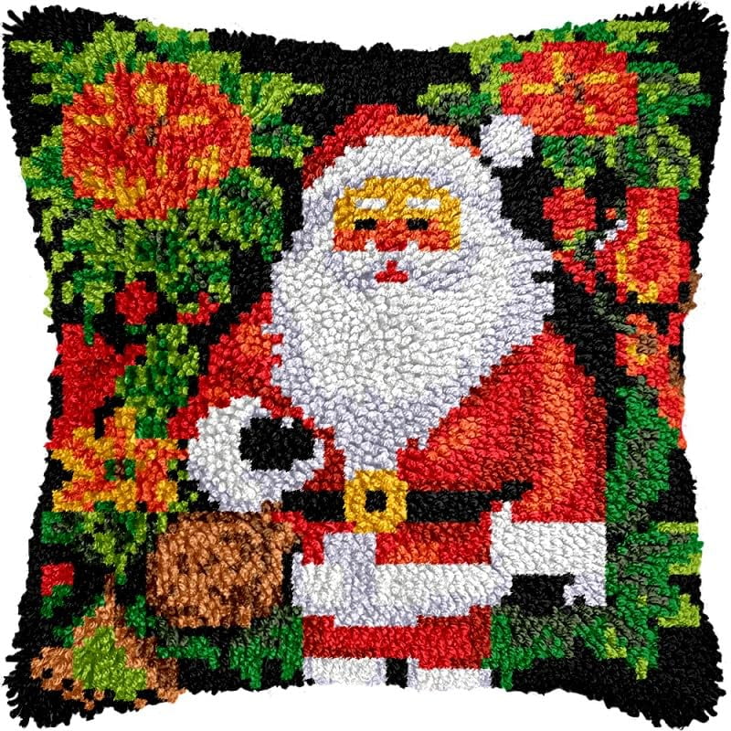 Santa Claus & Flowers Background Latch Hook Pillows Kits Cushion Pillow ...