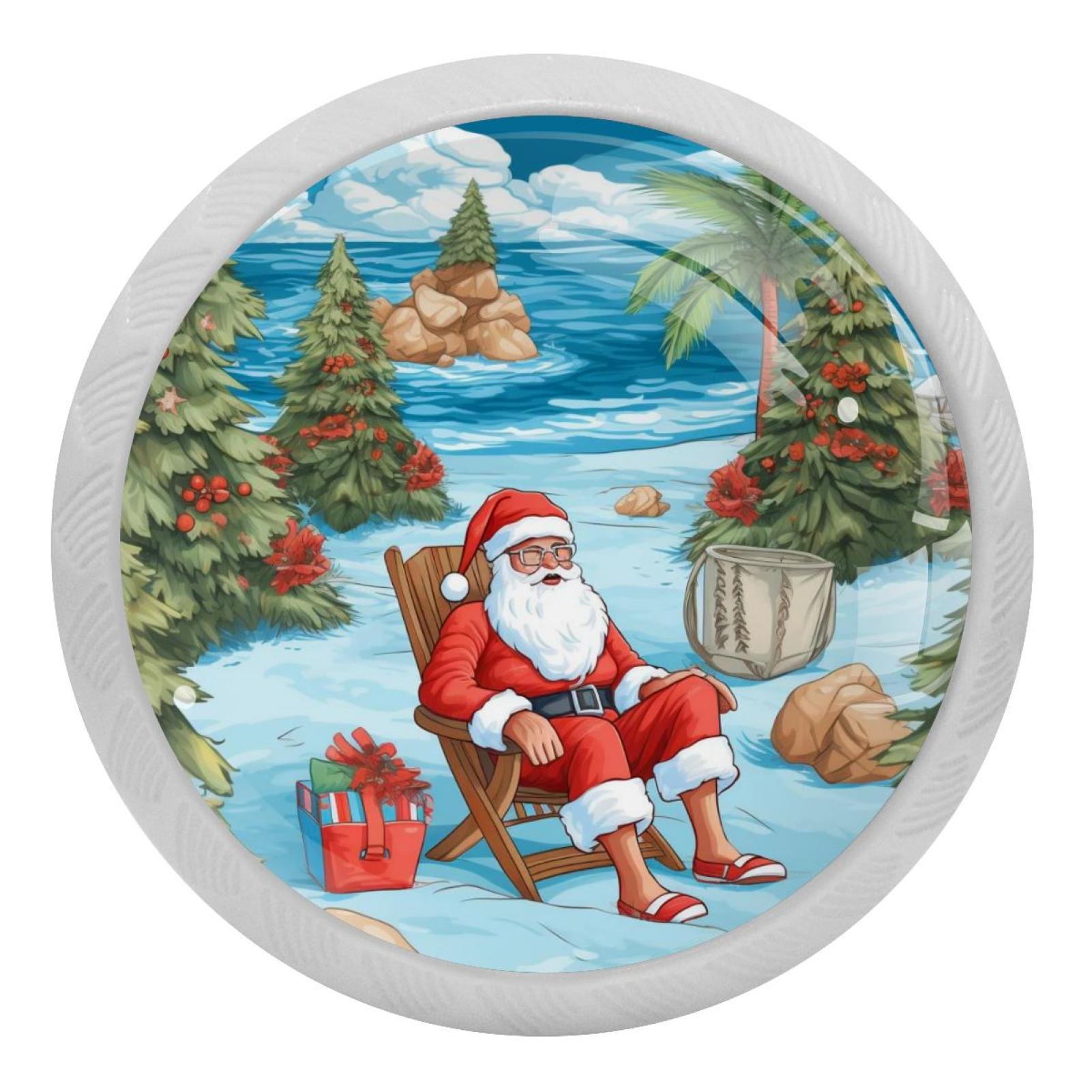 Santa Claus Fluorescent Drawer Pulls with Screws: Round 4-Pack Glow-in ...