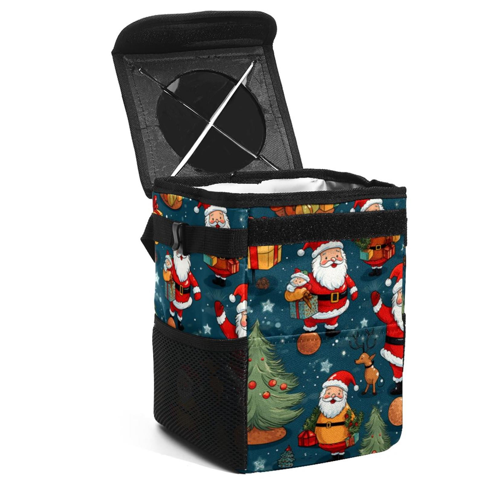 Santa Claus Foldable Car Trash Can with Lid, Leak-proof Hanging Storage ...