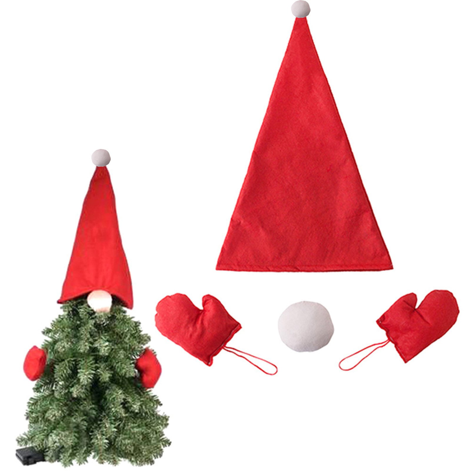 Santa Claus Hat Christmas Tree Topper with Nose Gloves Creative Santa ...