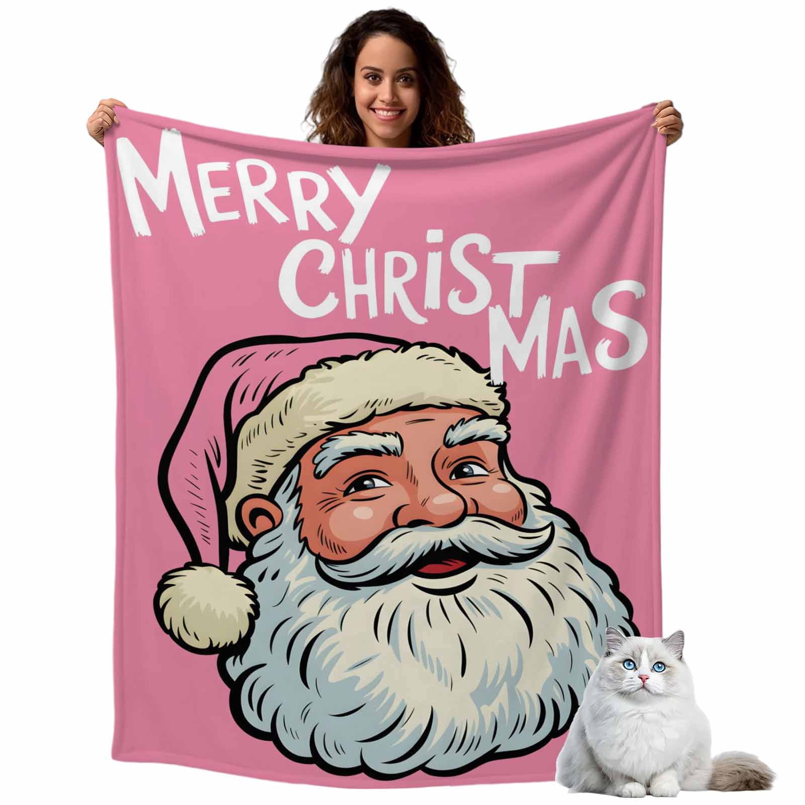 Santa Claus with Hat Fleece Throw Blanket Lightweight Merry Christmas ...