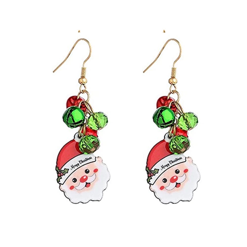 Santa Claus Jingle Bell Dangle Earrings Red Green Crystal Christmas ...