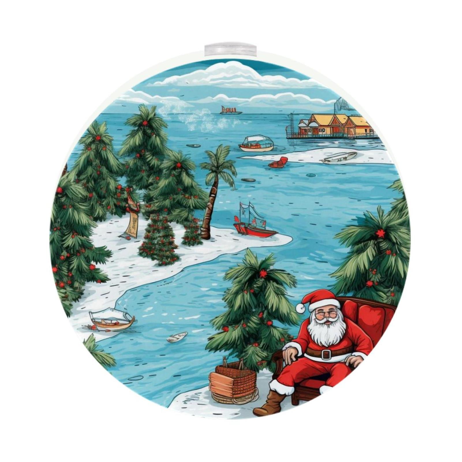 Santa Claus LED Round Night Light- Set of 2, Portable Rechargeable Mini ...