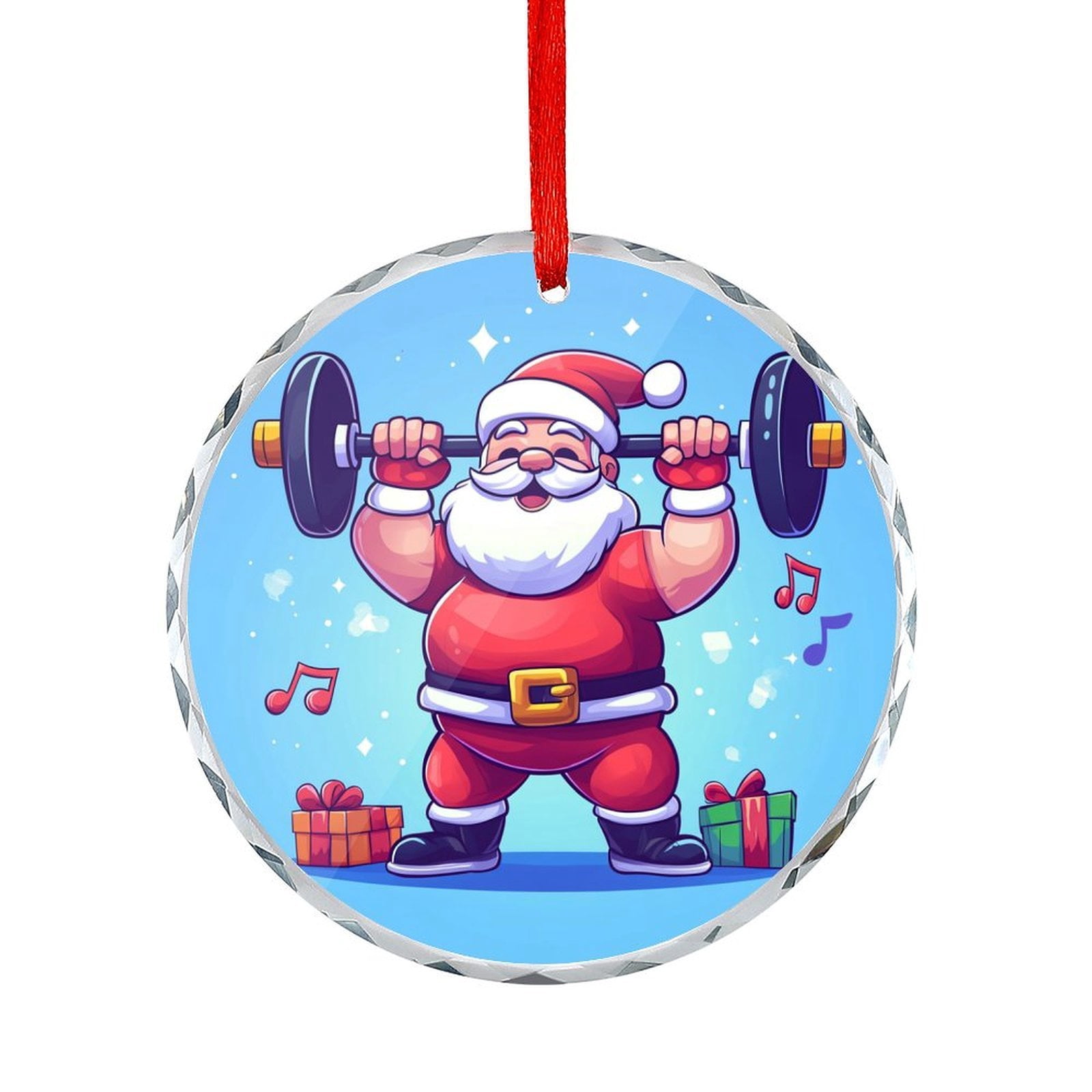 Santa Claus Lifting Weights Crystal Glass Ornament Ornaments for ...