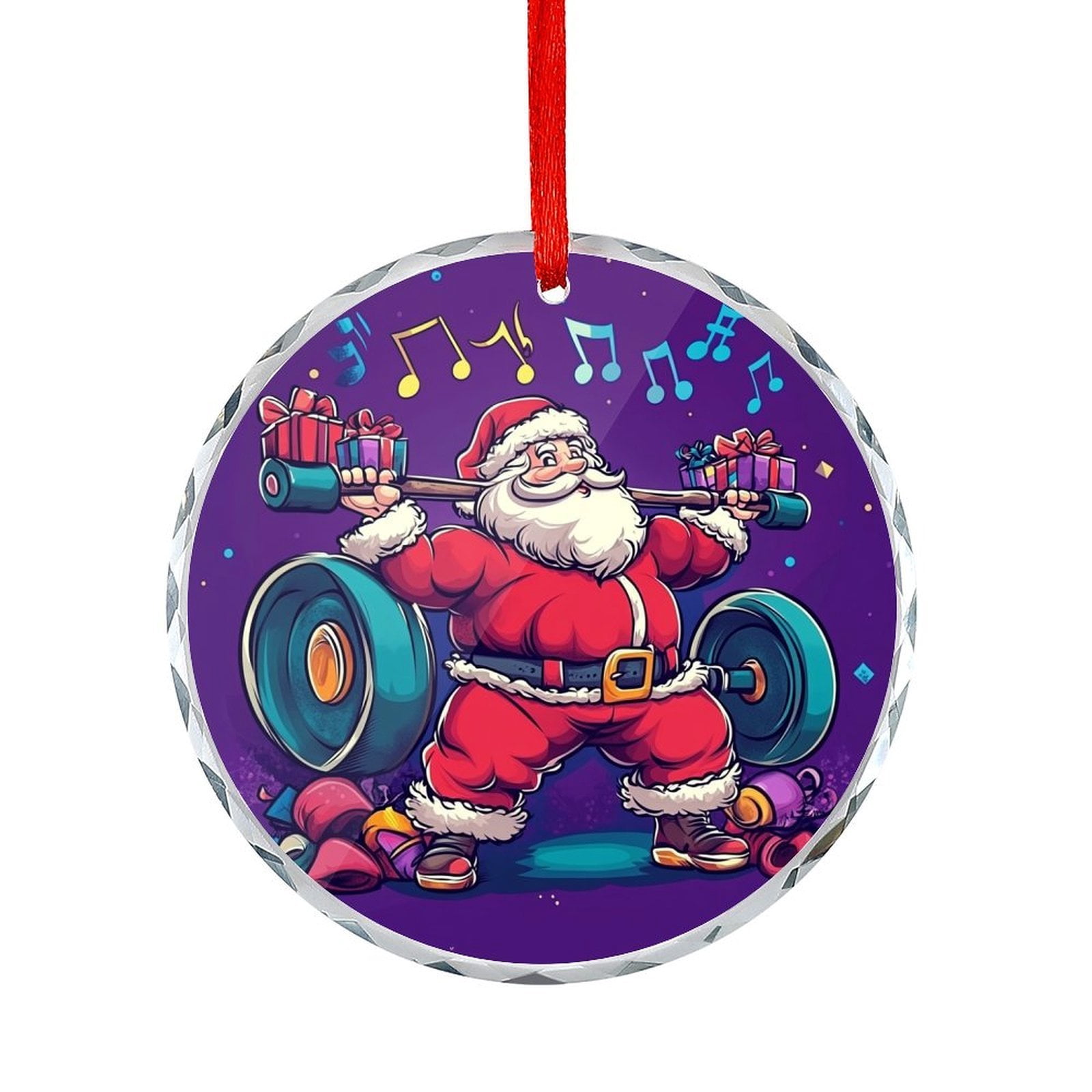 Santa Claus Lifting Weights with Gifts Glass Ornament Appreciation ...