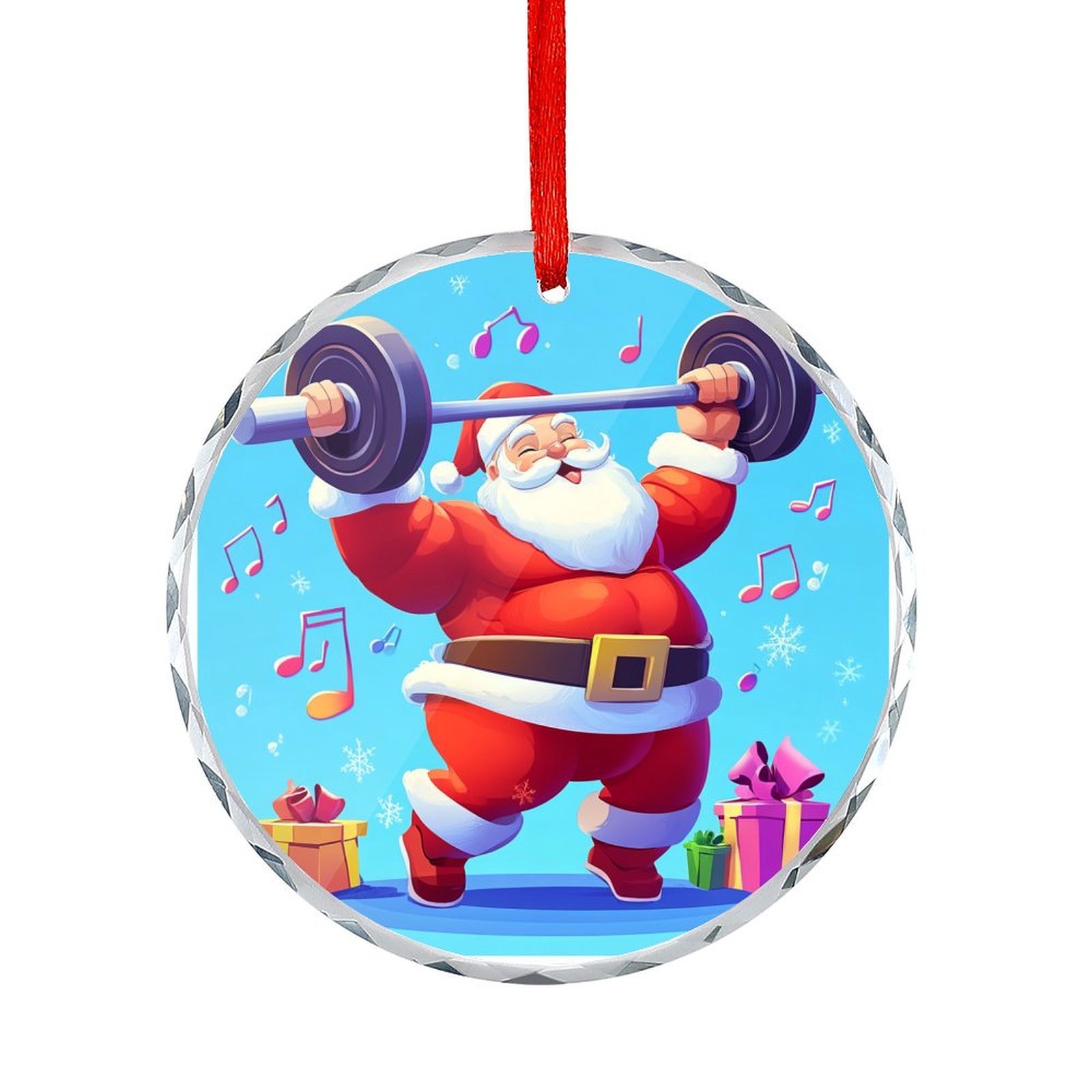 Santa Claus Lifting Weights with Gifts Xmas Ornament Christmas Santa ...