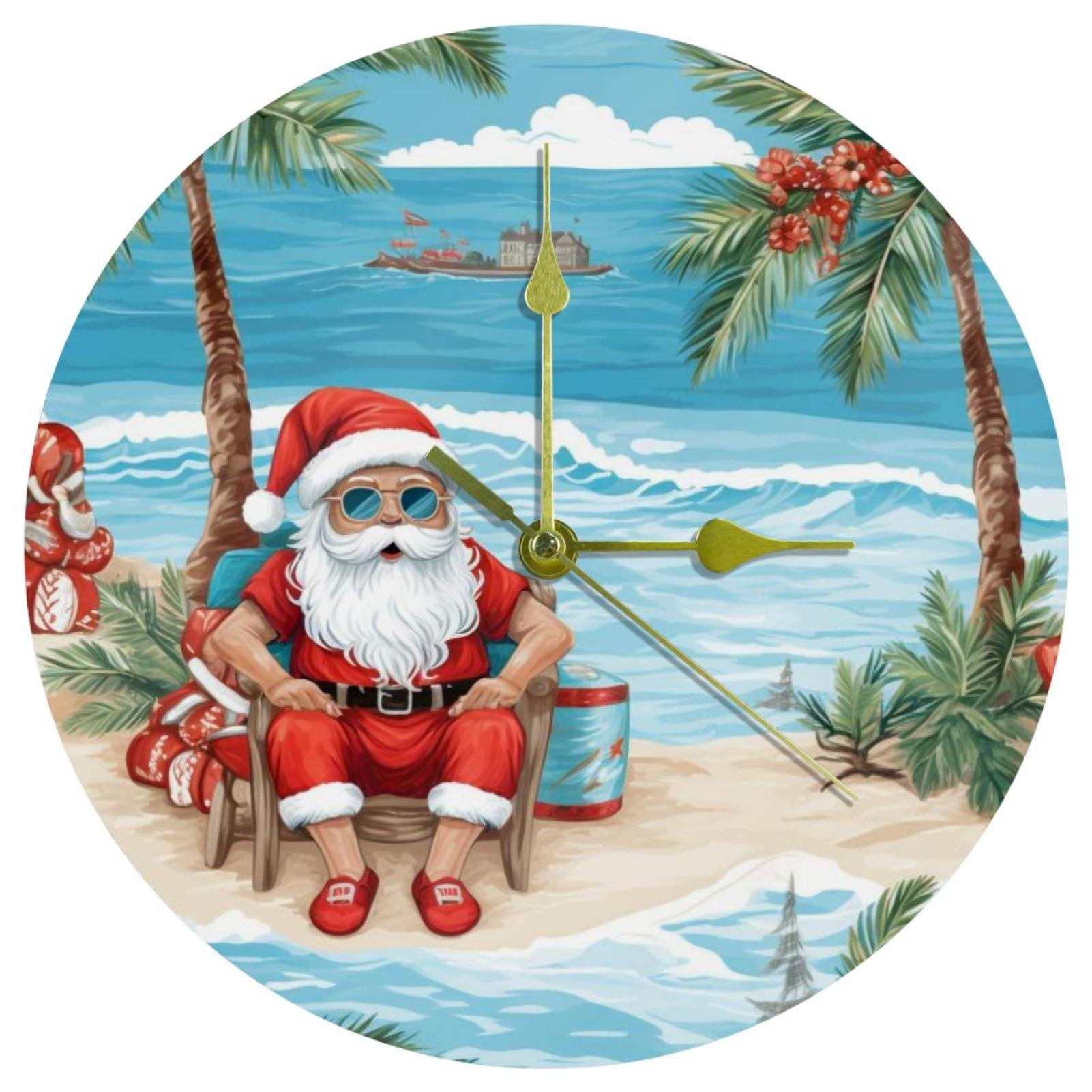 Santa Claus Modern Round Acrylic Wall Clock, 9.8 Inches, Silent Non ...