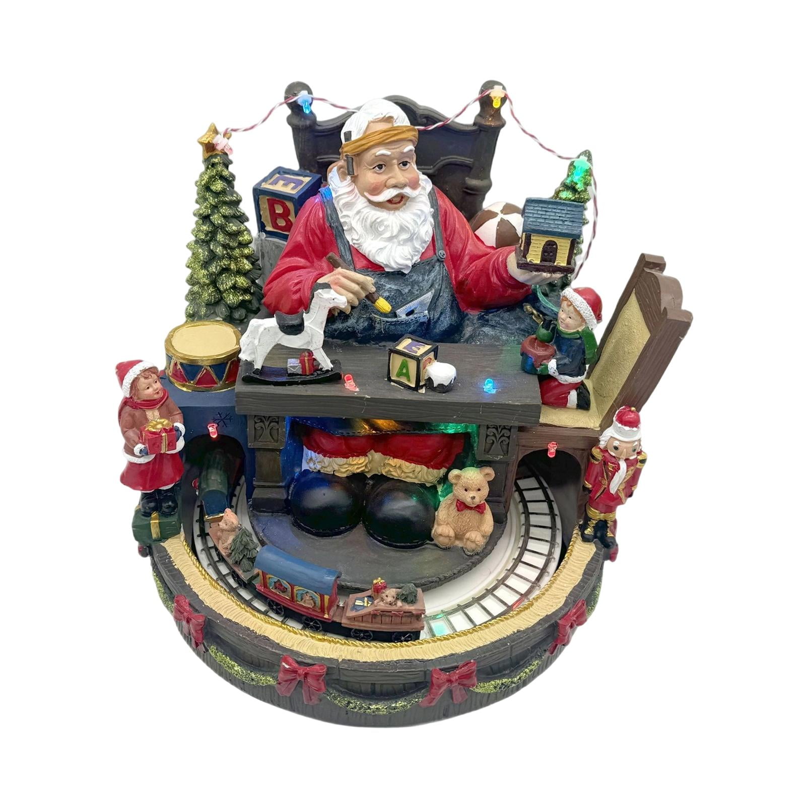 Santa Claus Music Box Train Figurine Resin Rotating LED Light Holiday ...