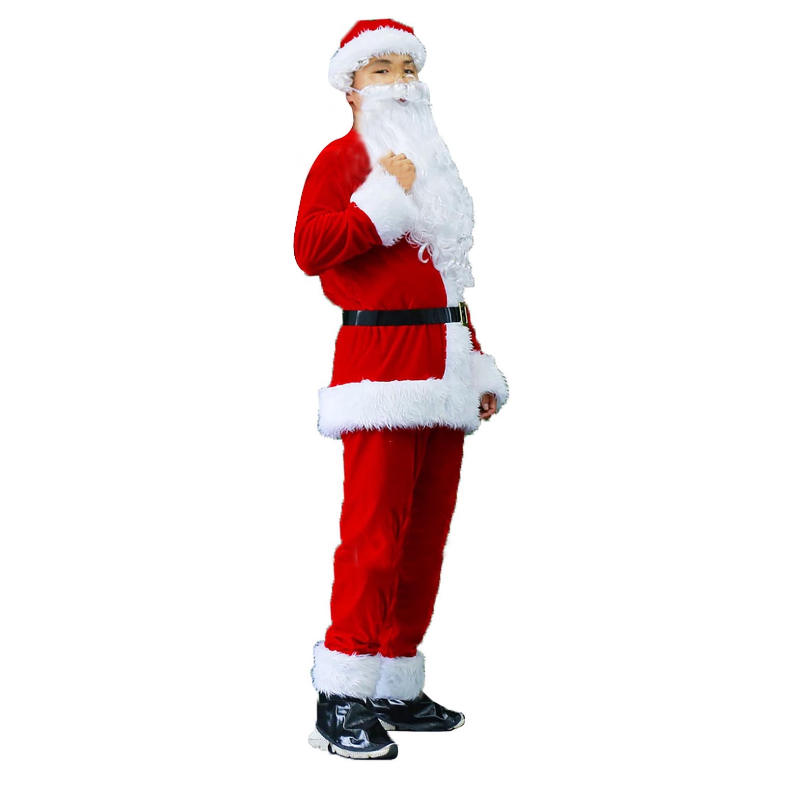 Santa Claus Outfit for Men Adult Santa Suit with Top Pants Hat Beard ...