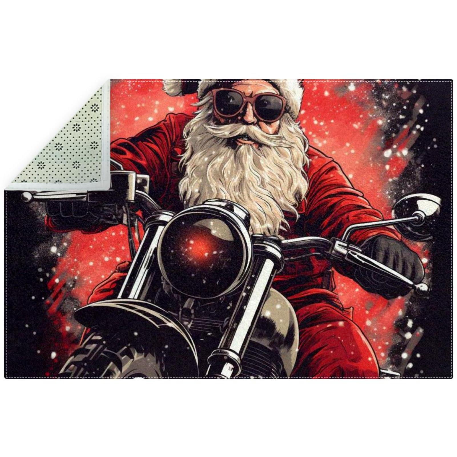 Santa Claus Polyester Welcome Mat - Indoor/Outdoor Door Mat with Right ...