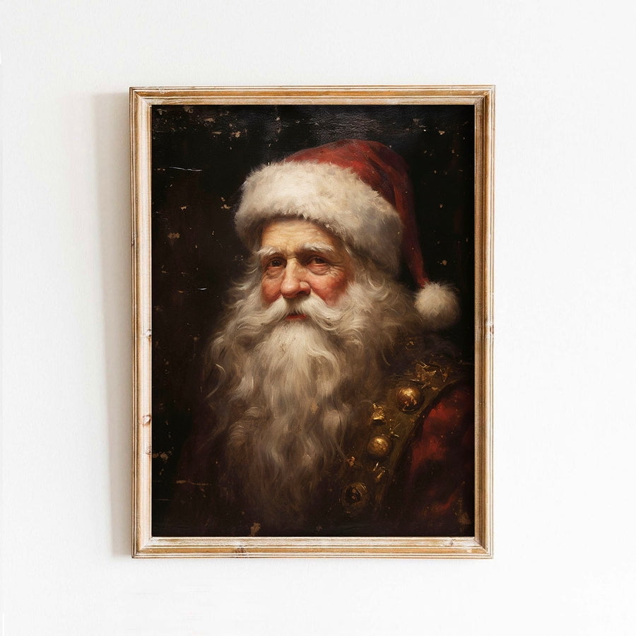 Santa Claus Portrait On Black Christmas Art Print Poster Wall Decor ...