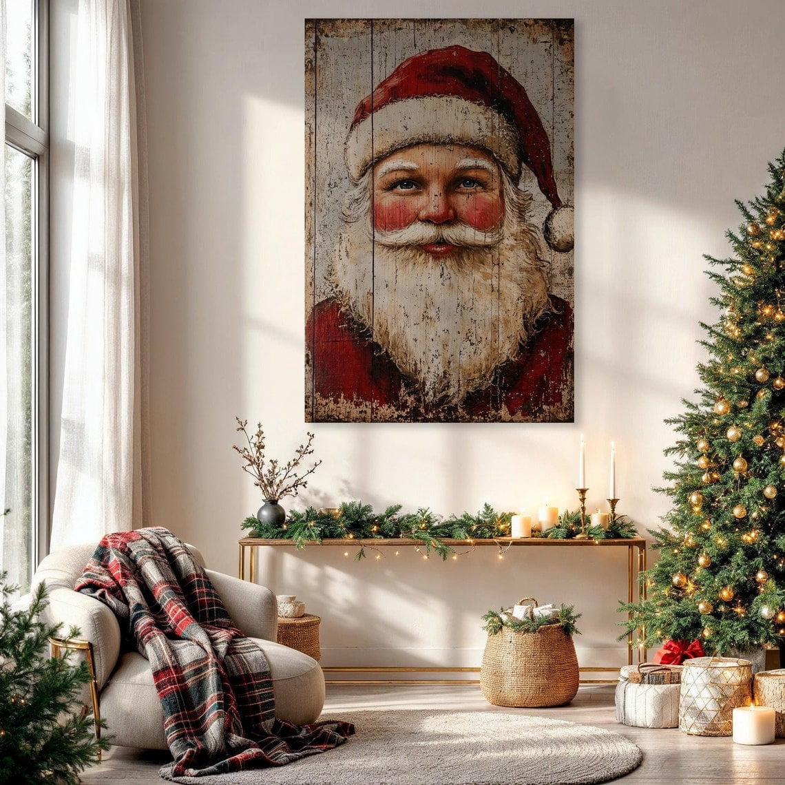 Santa Claus Portrait Wall Art Father Winter Poster Vintage Santa Poster ...