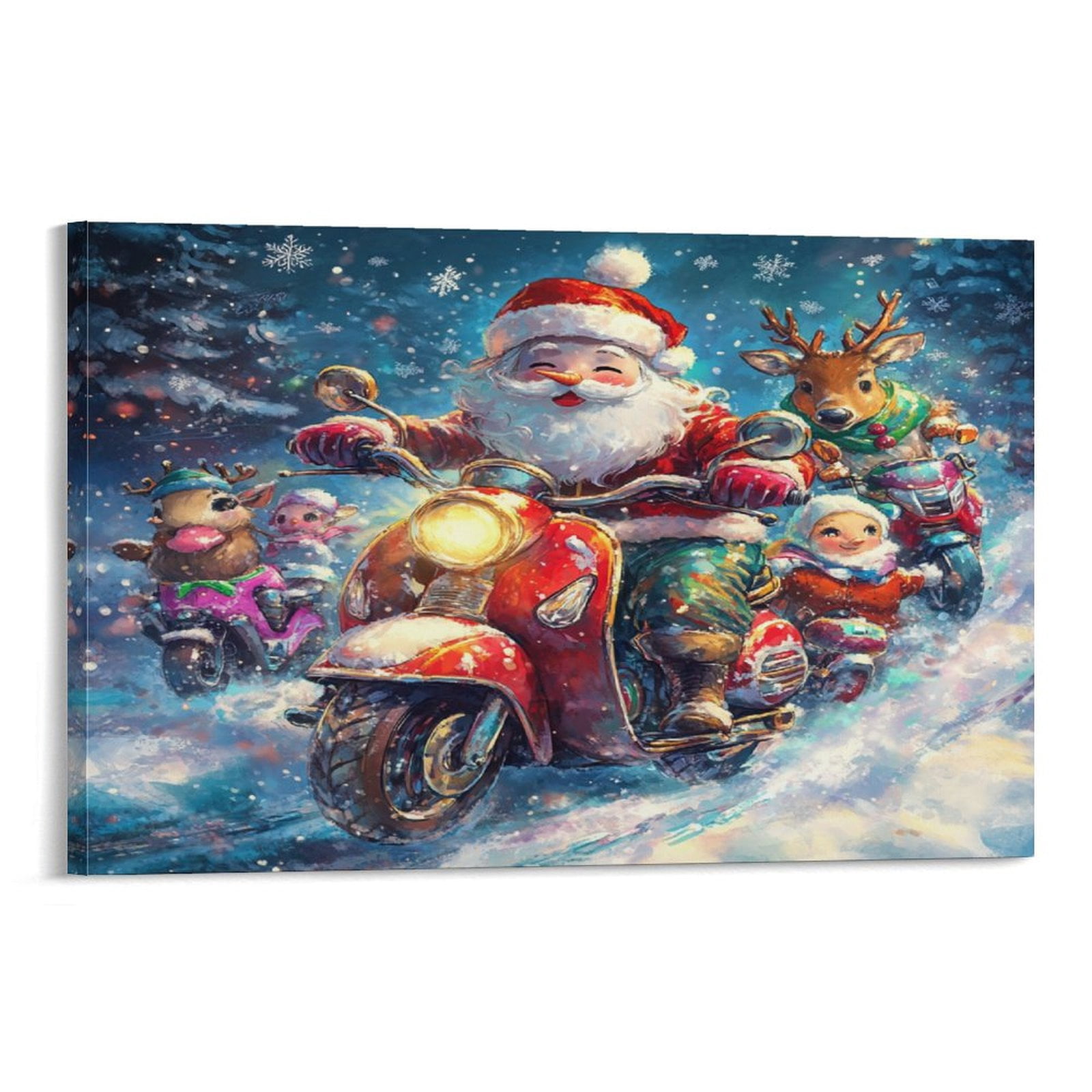 Santa Claus And Reindeer Riding Motorcycle Bathroom Wall Art Cute Deer ...