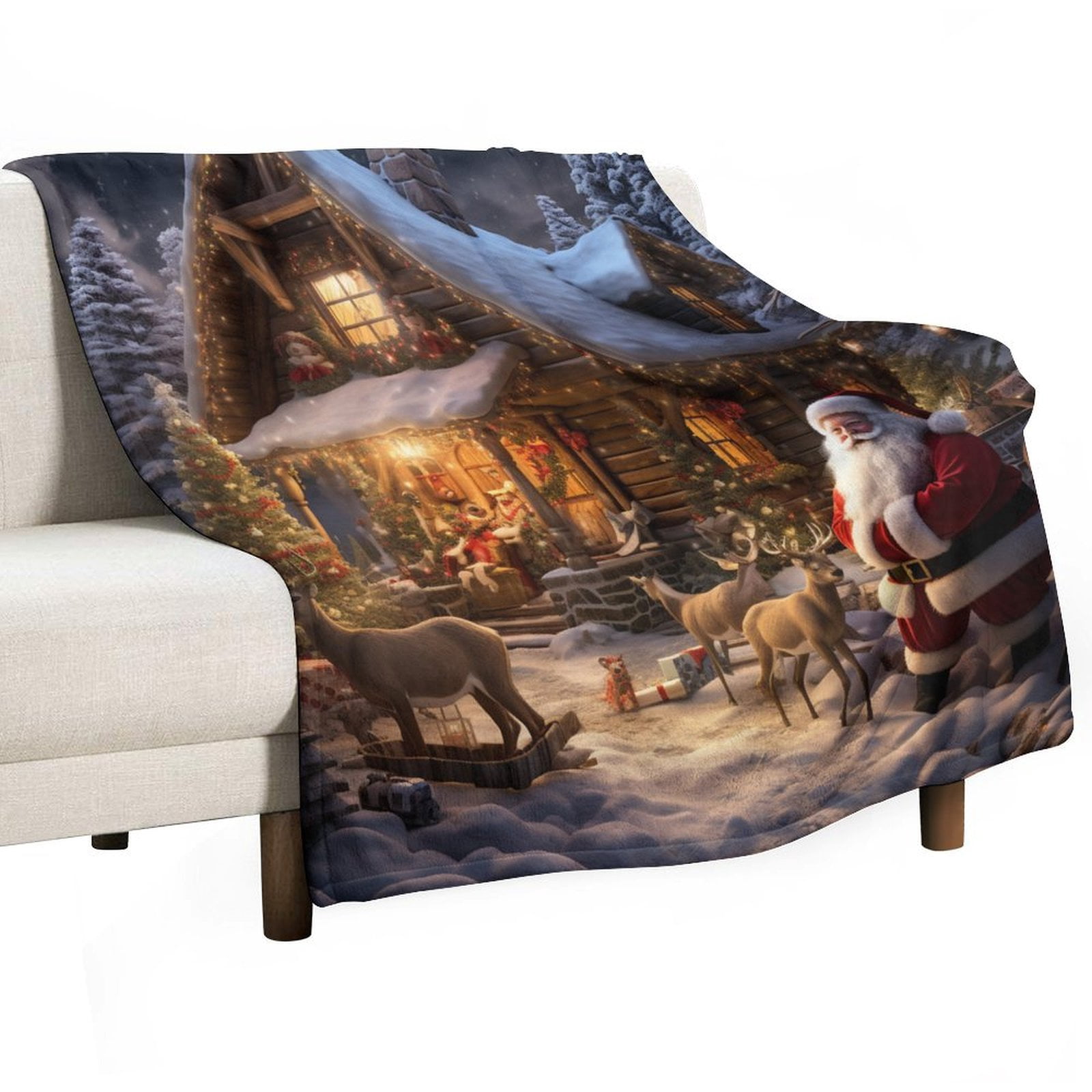 Santa Claus Reindeer Vintage Blanket Lightweight Cozy Couch Bed Super ...