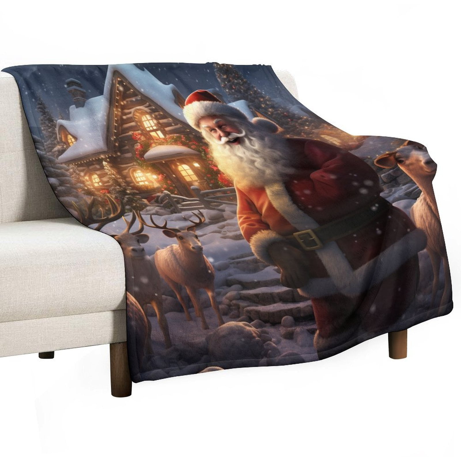 Santa Claus Reindeer Vintage Blanket Lightweight Cozy Couch Bed Super ...