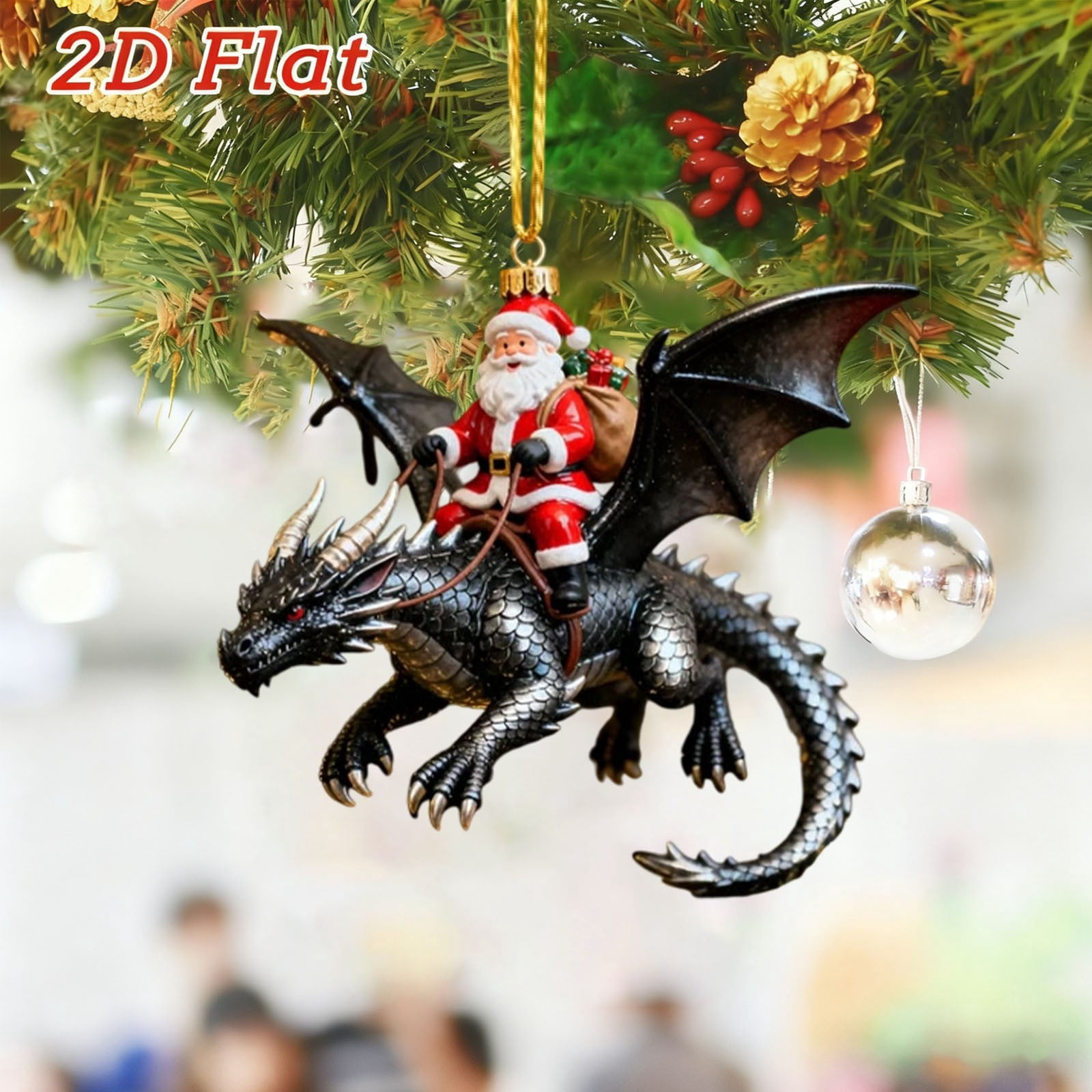 Santa Claus Riding a Dragon Ornaments Santa Claus on Dragon Christmas ...