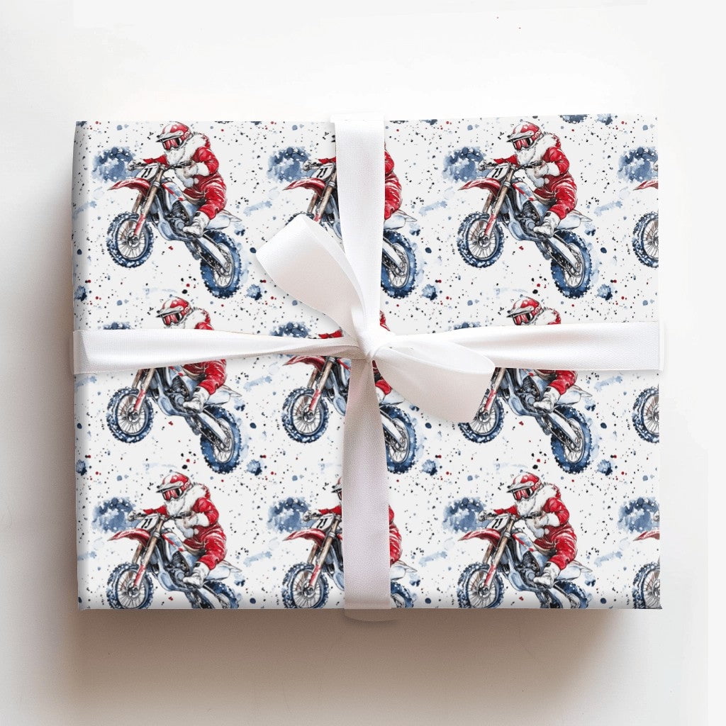 Santa Claus Riding Motocross Dirt Bike Christmas Wrapping Paper ...