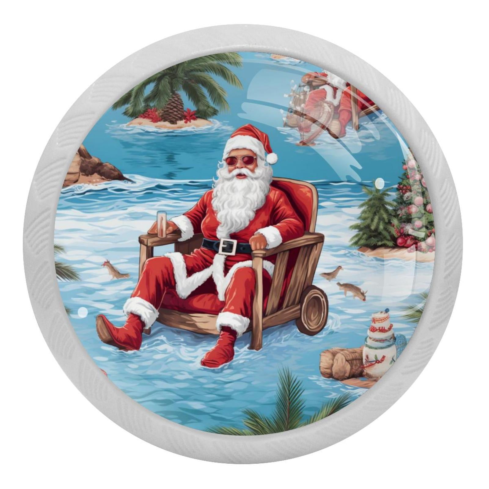 Santa Claus Round Glow-in-the-Dark Cabinet Knobs with Screws - 4 Pack ...