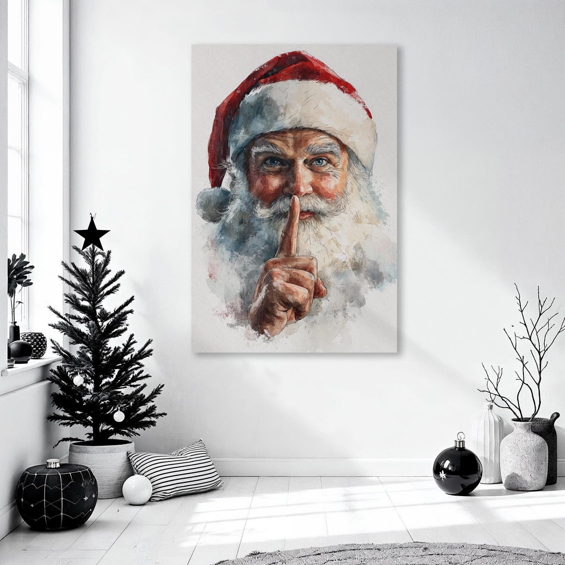 Santa Claus Shhh Gesture Wall Art Winter Spirit Poster Symbol Poster ...