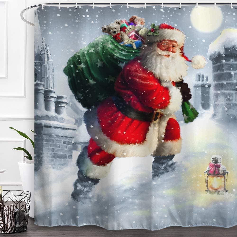 Santa Claus Shower Curtain Xmas Bathroom Decor Shower Curtain Fabric ...