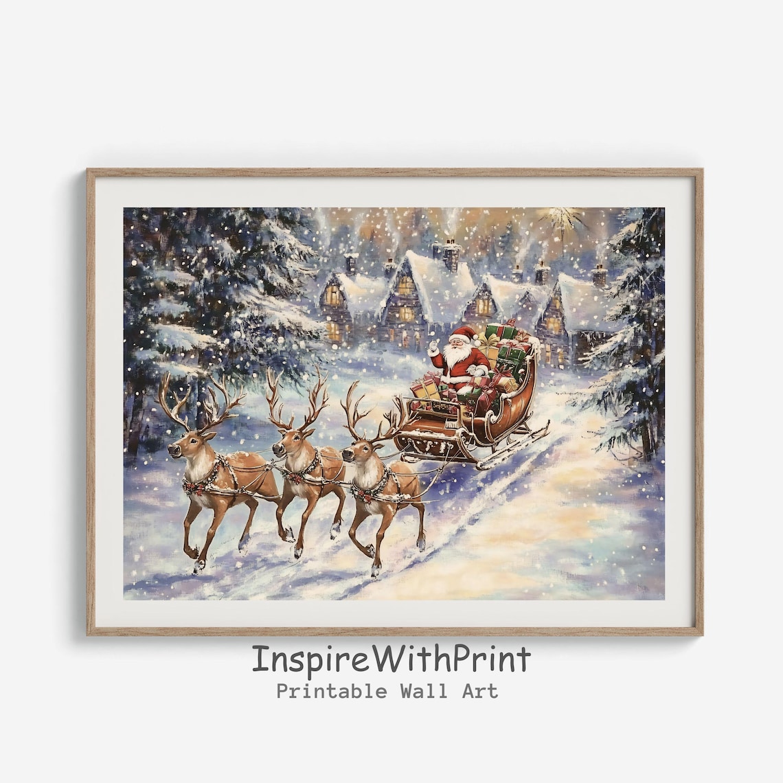 Santa Claus with Sleigh Poster Vinatge Winter Holiday , Winter Holiday ...