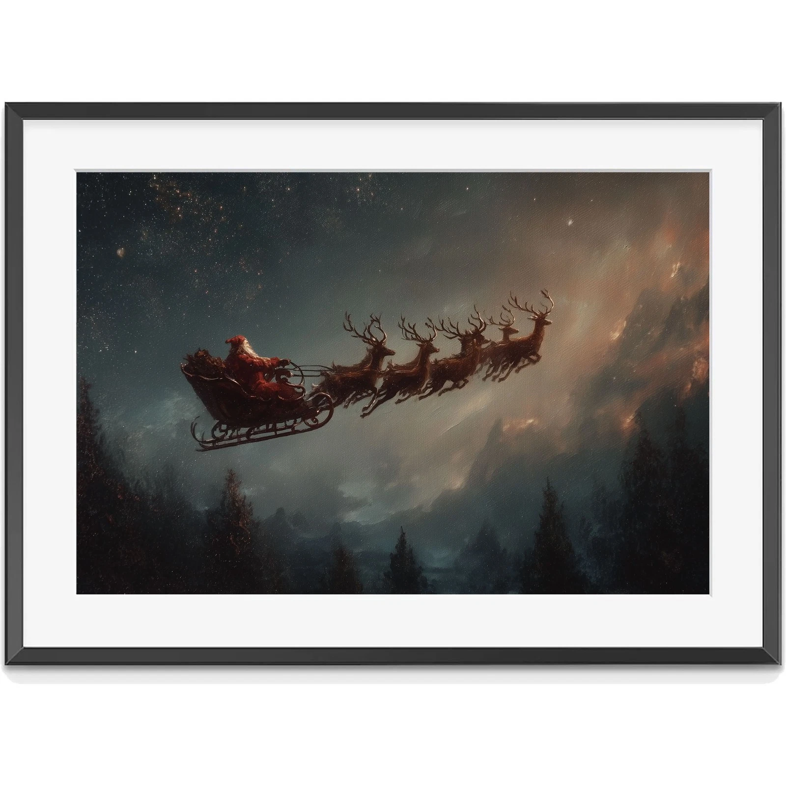 Santa Claus Sleigh Ride Canvas Wall Art, Vintage Christmas Reindeer ...
