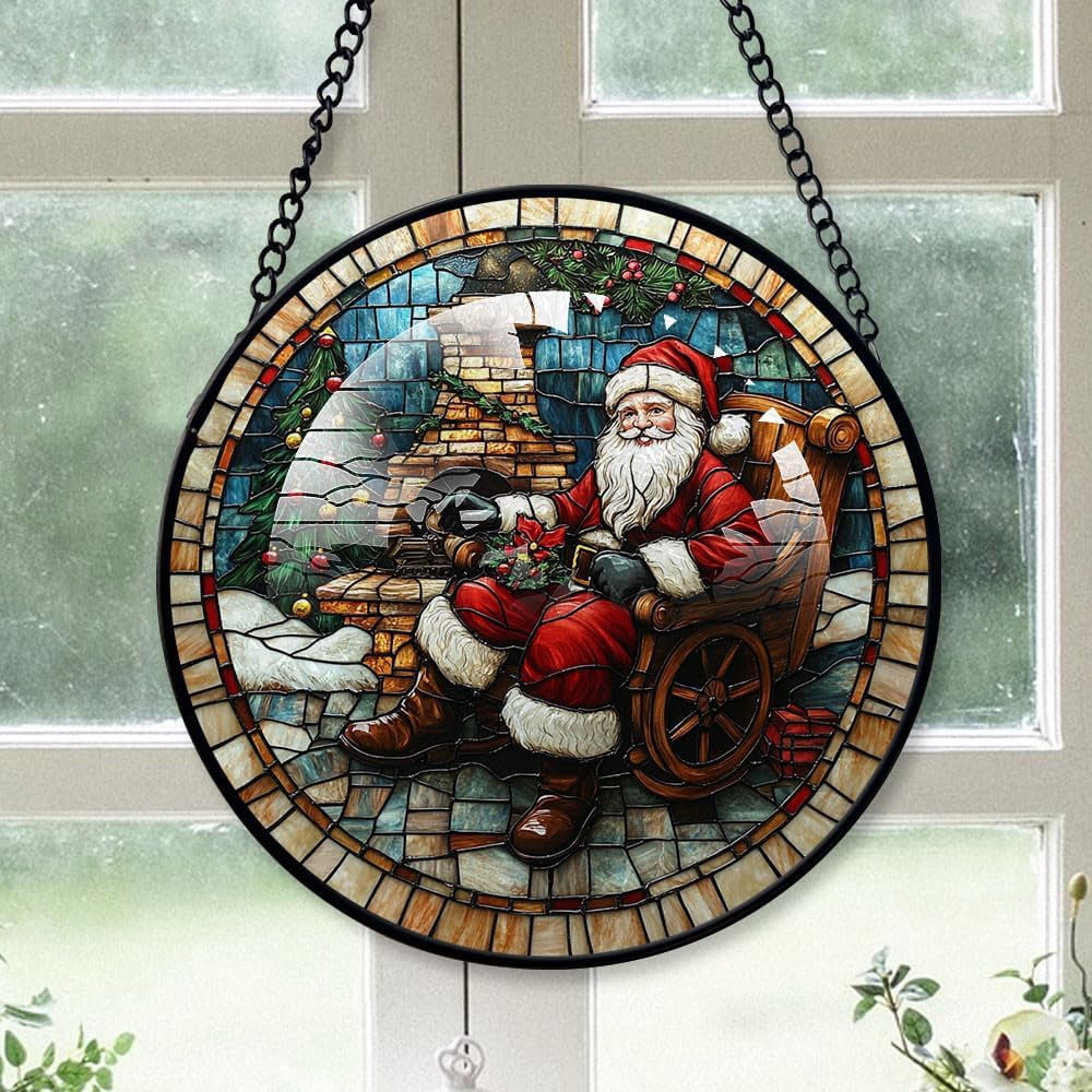 Santa Claus Stained Glass Suncatcher, Santa Claus Christmas, Santa ...