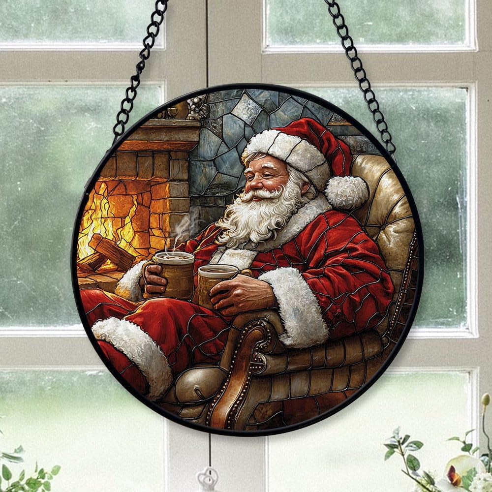 Santa Claus Stained Glass Suncatcher, Santa Claus Christmas, Santa ...