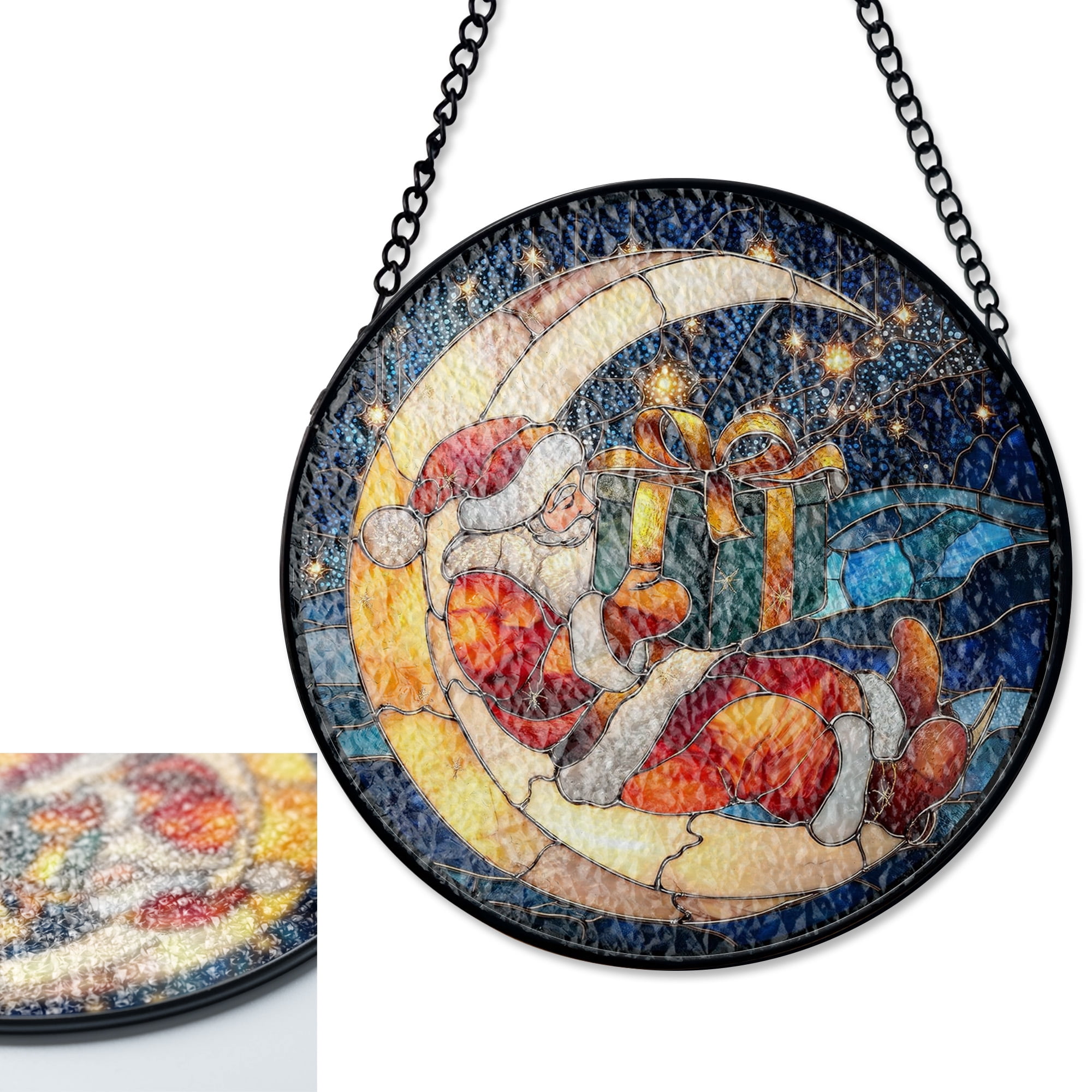 Santa Claus Stained Glass Suncatcher, Winter Holiday Wall Art - Walmart.com