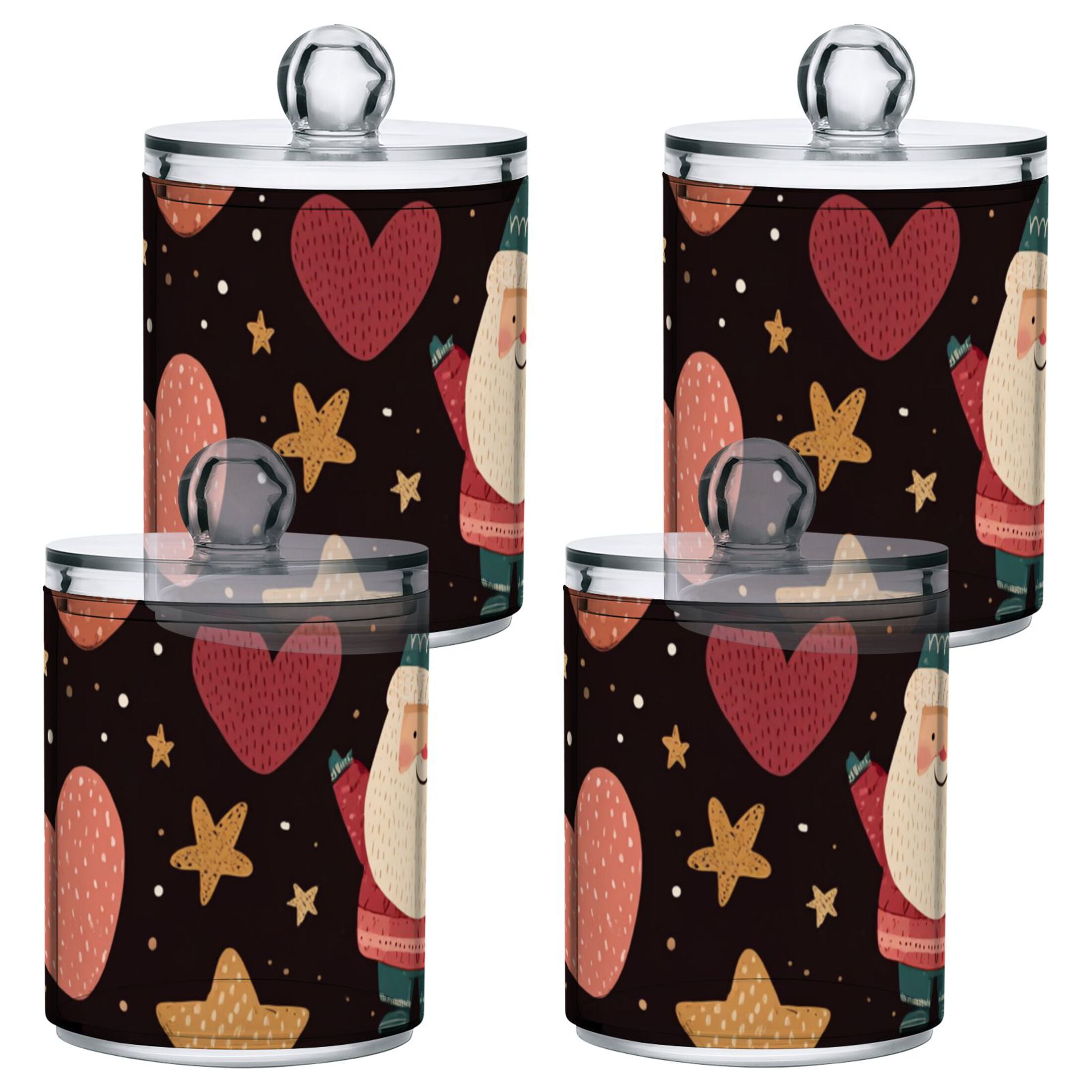Santa Claus Stars Hearts Christmas Cute Translucent Plastic Cans ...