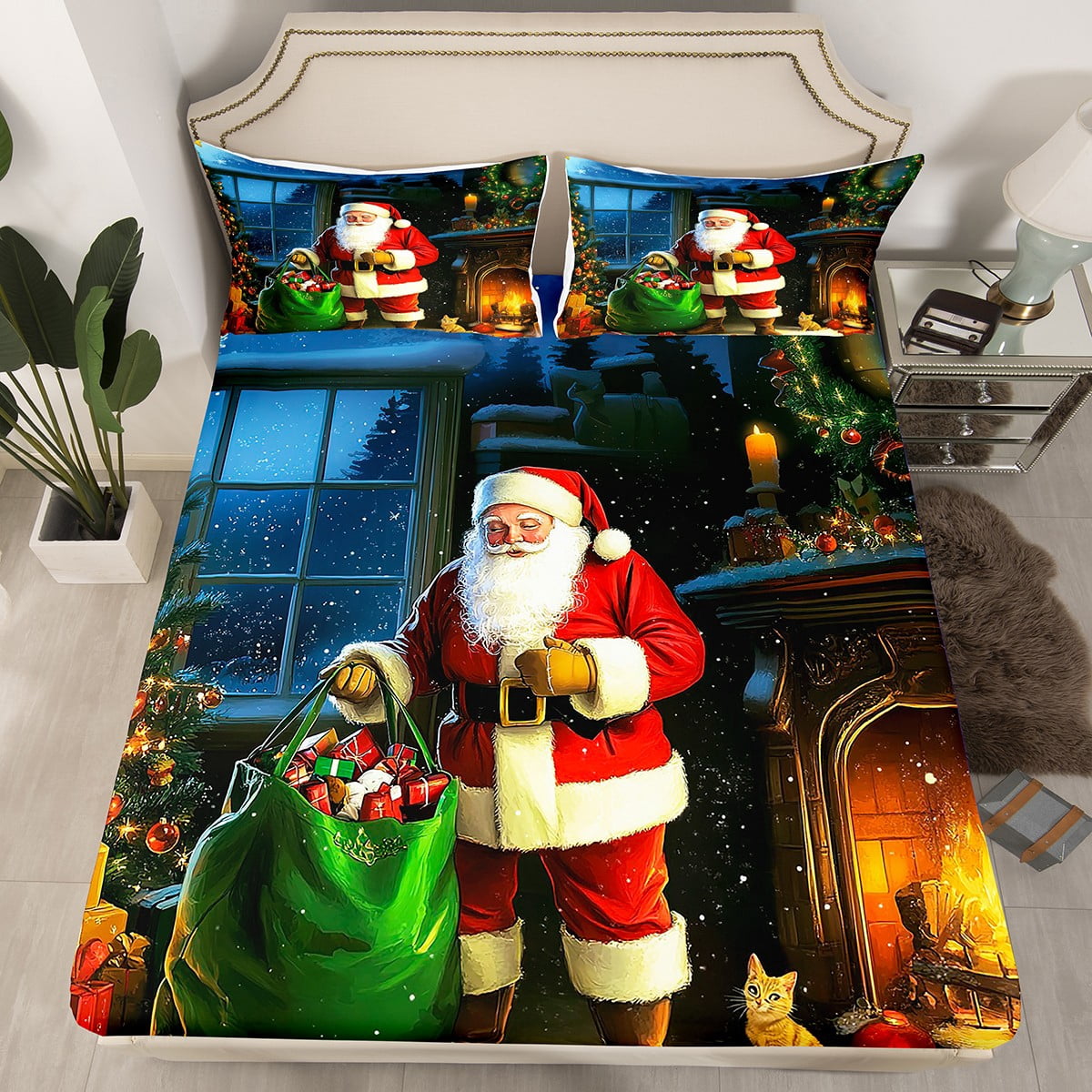 Santa Claus Twin Fitted Sheet for Boys Girls Kids Christmas Gifts Bed ...