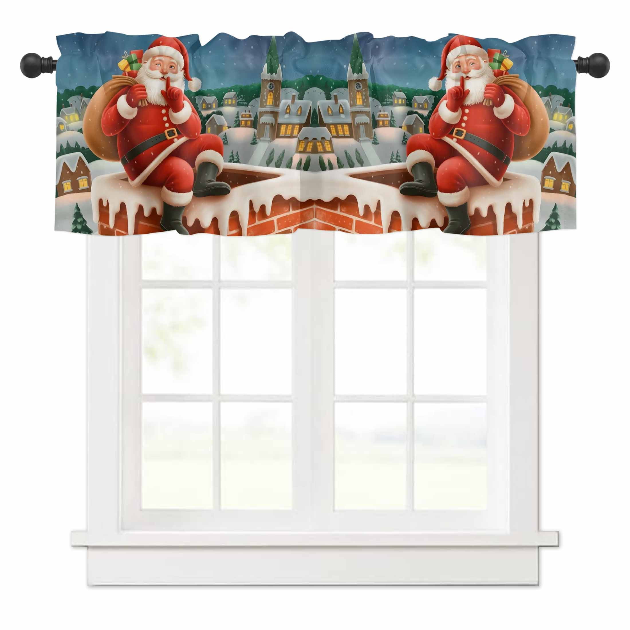 Santa Claus Valances for Windows Christmas Chimney Winter Night Rod ...