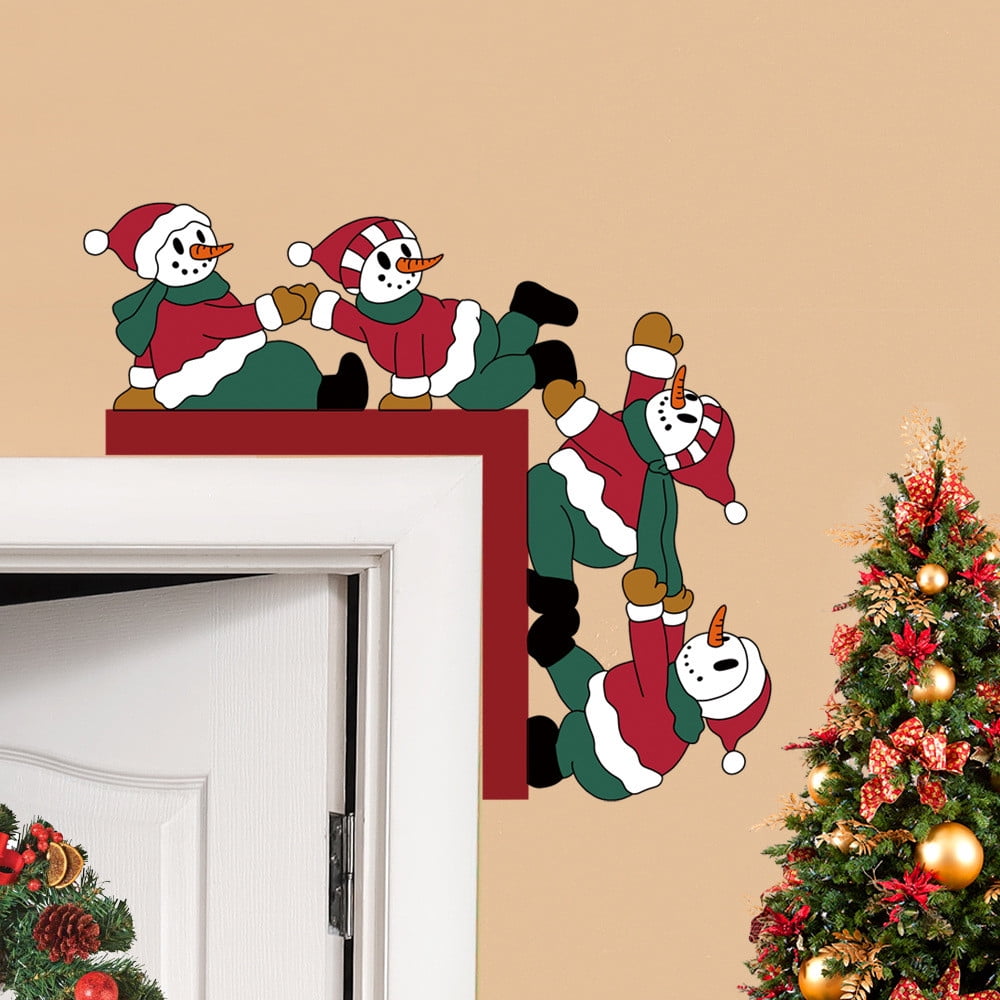 Santa Claus Wapiti Wooden Door Corner Sticker Holiday Party Door Corner ...