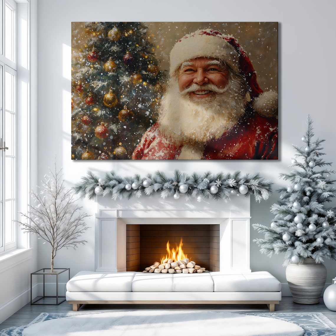 Santa Claus With Winter Tree Wall Art Jolly Santa Poster Winter ...