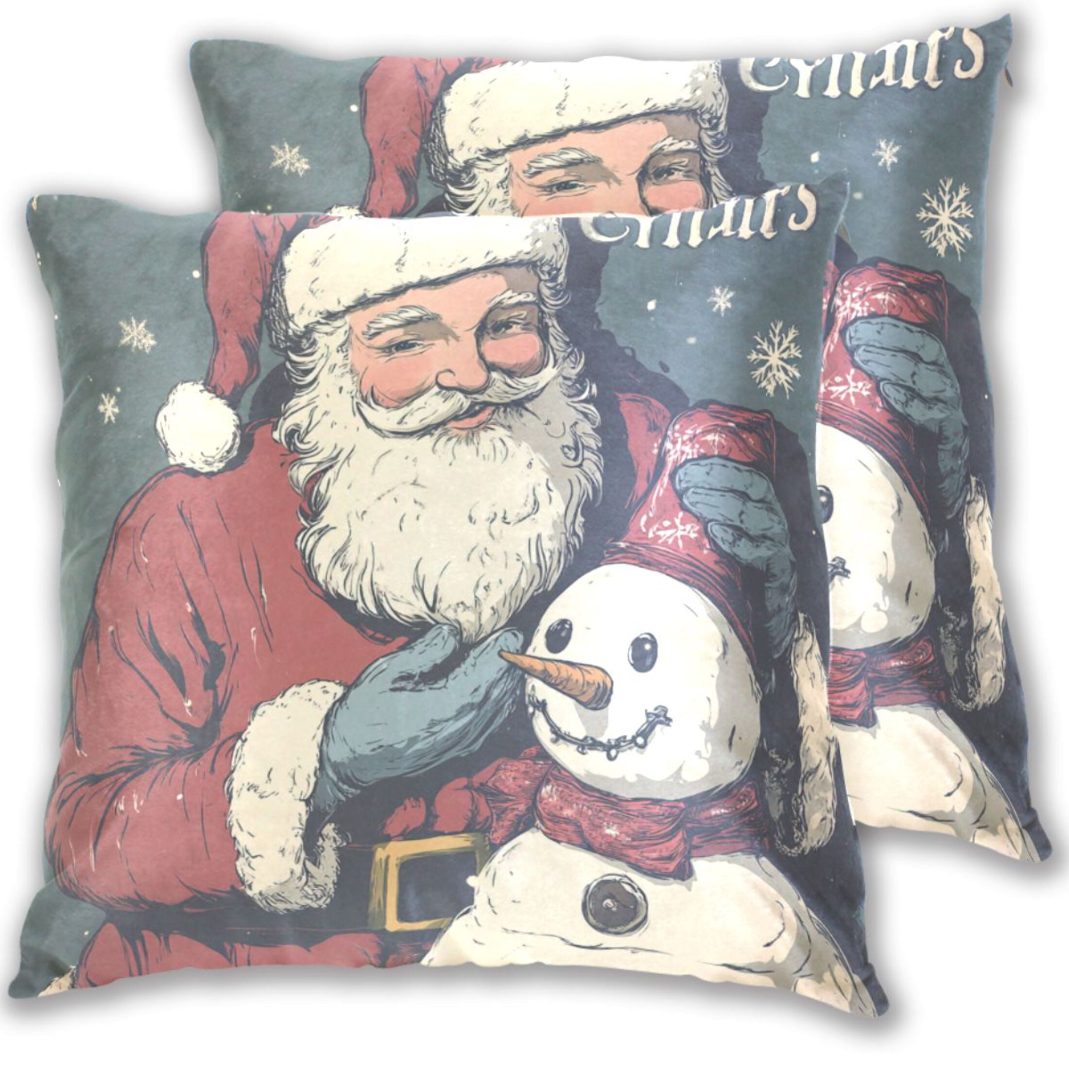 Santa Claus and Snowman Throw Pillow Covers 16x16 Inch 2 Packs ...