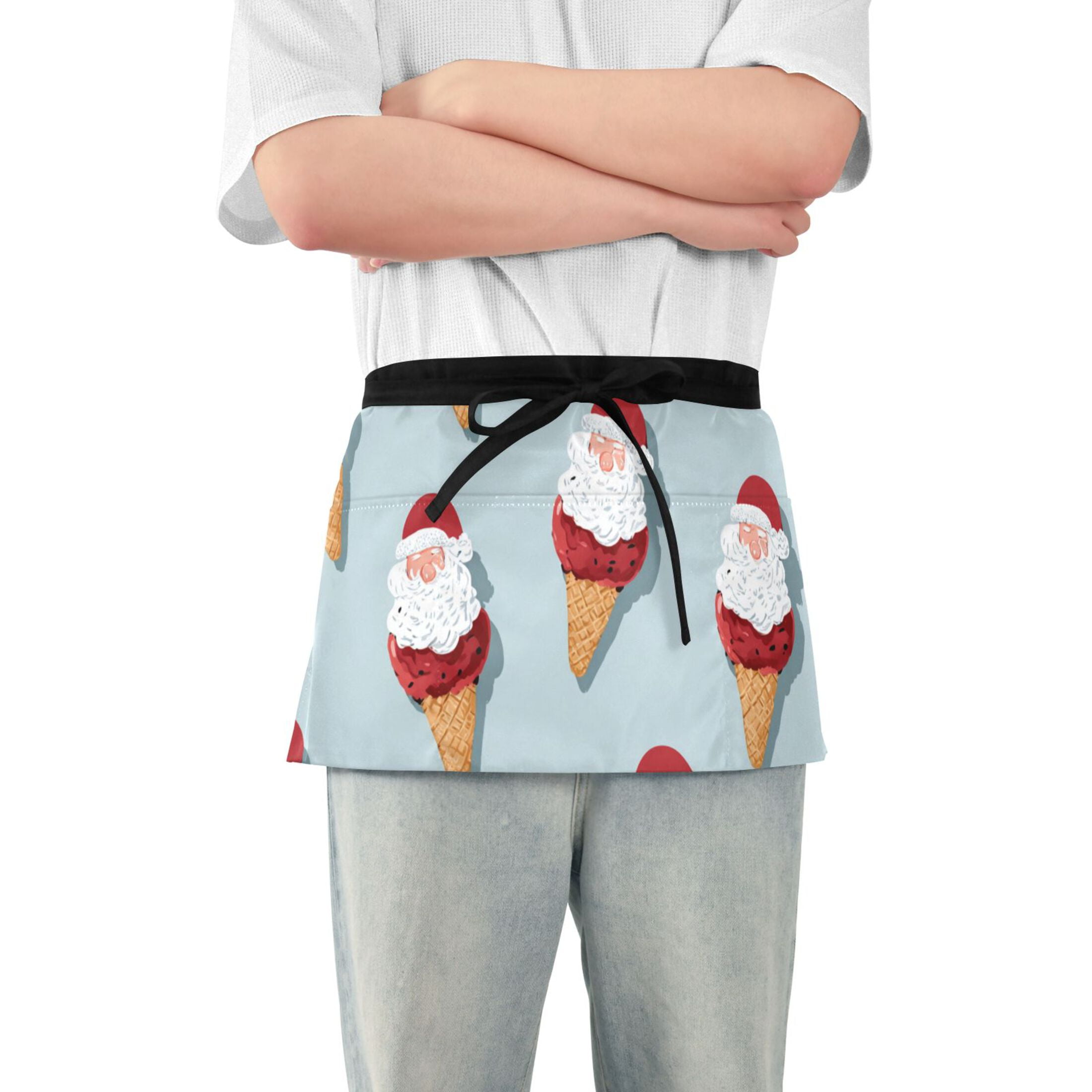 Santa Claus on Ice Cream Cone Christmas Short Server Apron with 3 ...