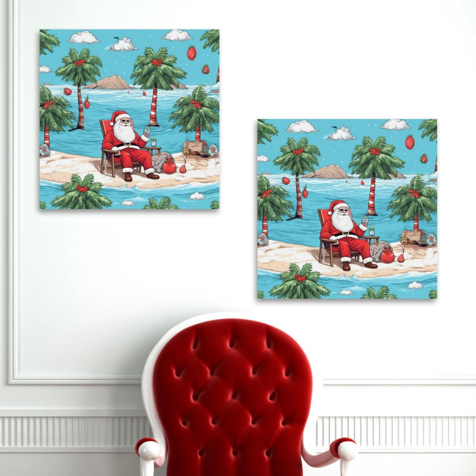 Santa Claus on vacation at the beach 2PC Canvas Wall Art Paintings for ...