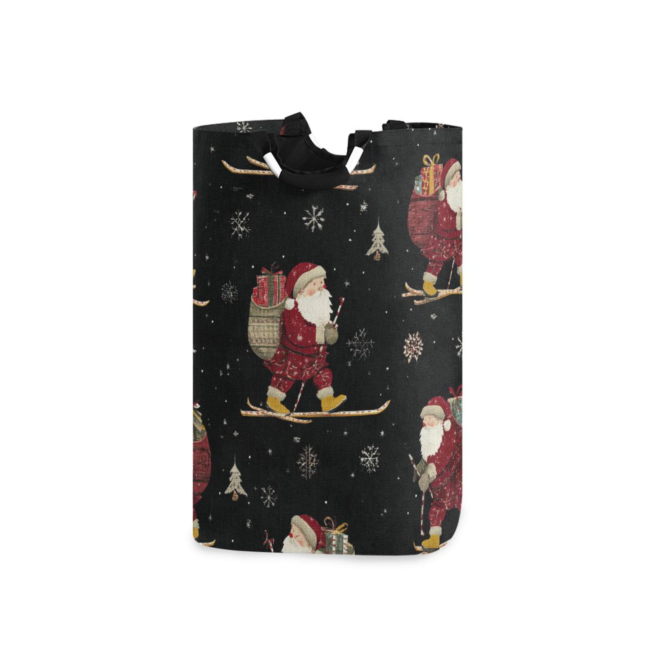 Santa Claus with Gift on Sleigh Christmas Laundry Basket with Handles ...