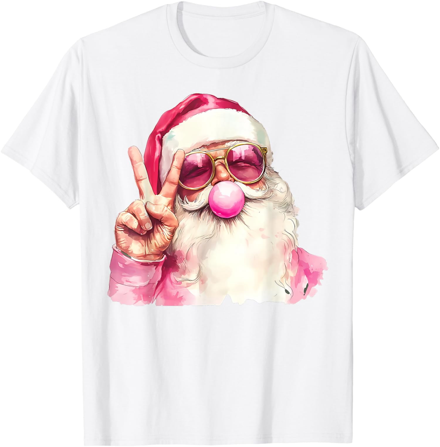 Santa Claus with Sunglasses Blowing Pink Bubble Gum Tee - Funny ...