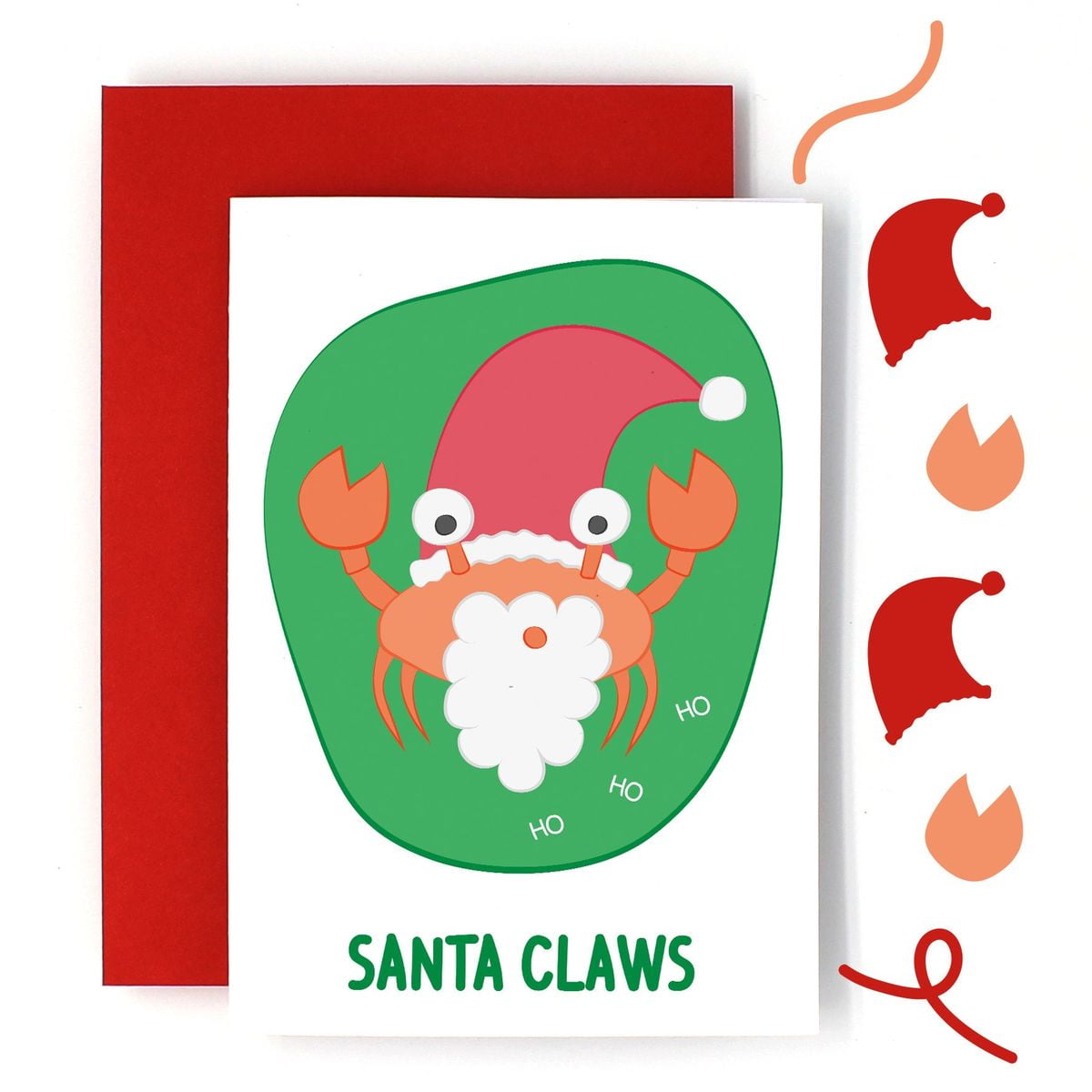 Santa Claws Holiday Card – Fun Crab with Santa Hat – Envelope Included ...