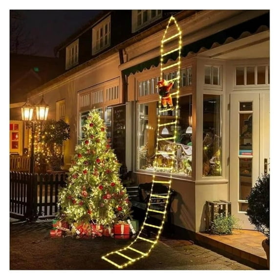 Santa Climbing Ladder Lights 10ft, Christmas Decoration with 8 Modes ...
