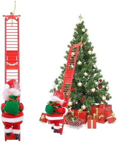 Santa Climbing Ladder to Tree Climbing Santa Up and Down Santa Claus on ...