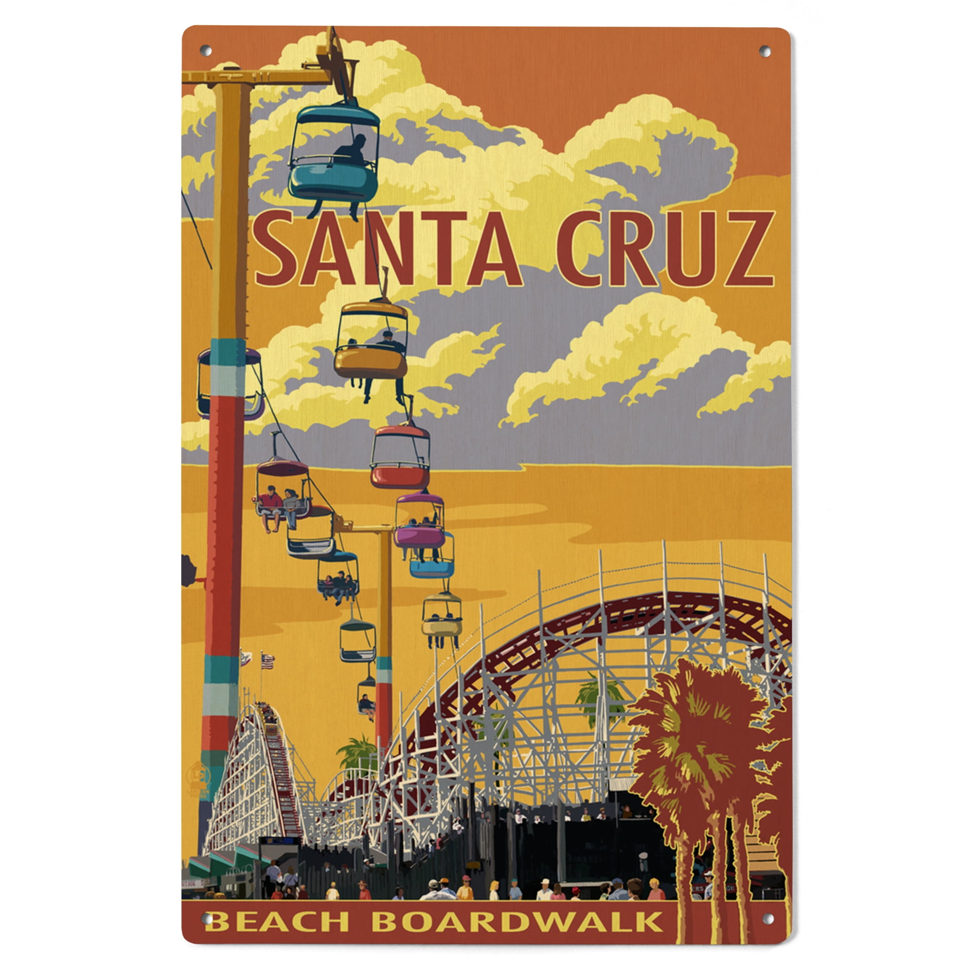 Santa Cruz, California, Beach Boardwalk Birch Wood Wall Sign (6x9 ...