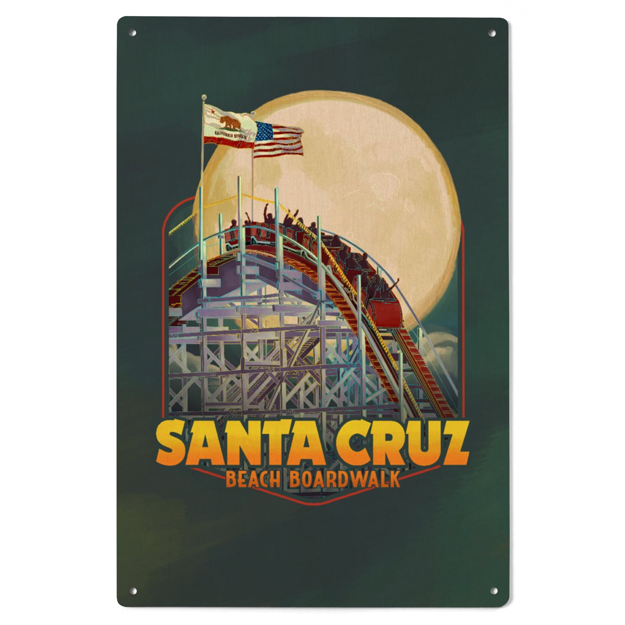 Santa Cruz, California, Big Dipper Coaster and Moon, Contour Birch Wood ...