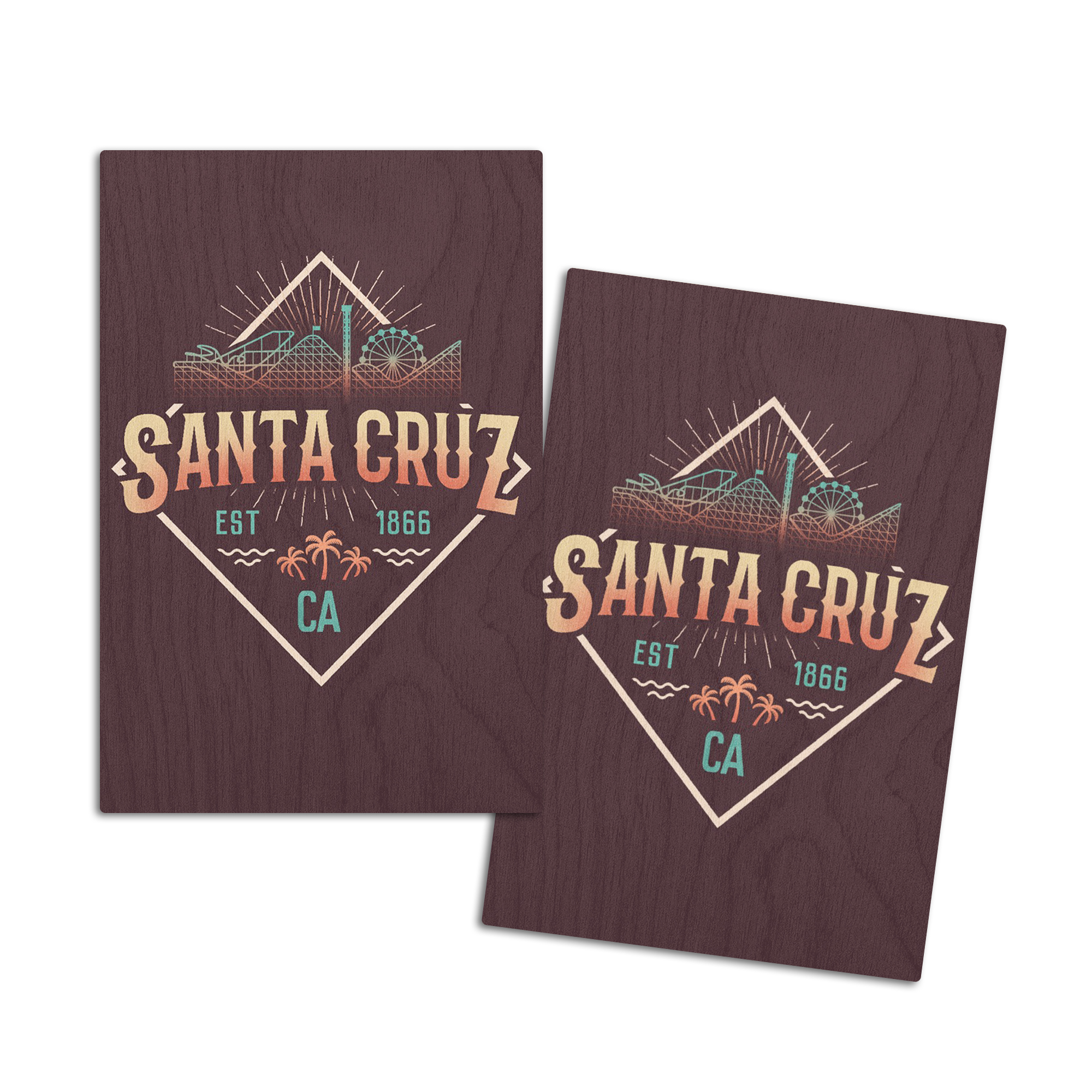 Santa Cruz, California, Est 1866, Diamond Skyline Badge, Contour (4x6 ...