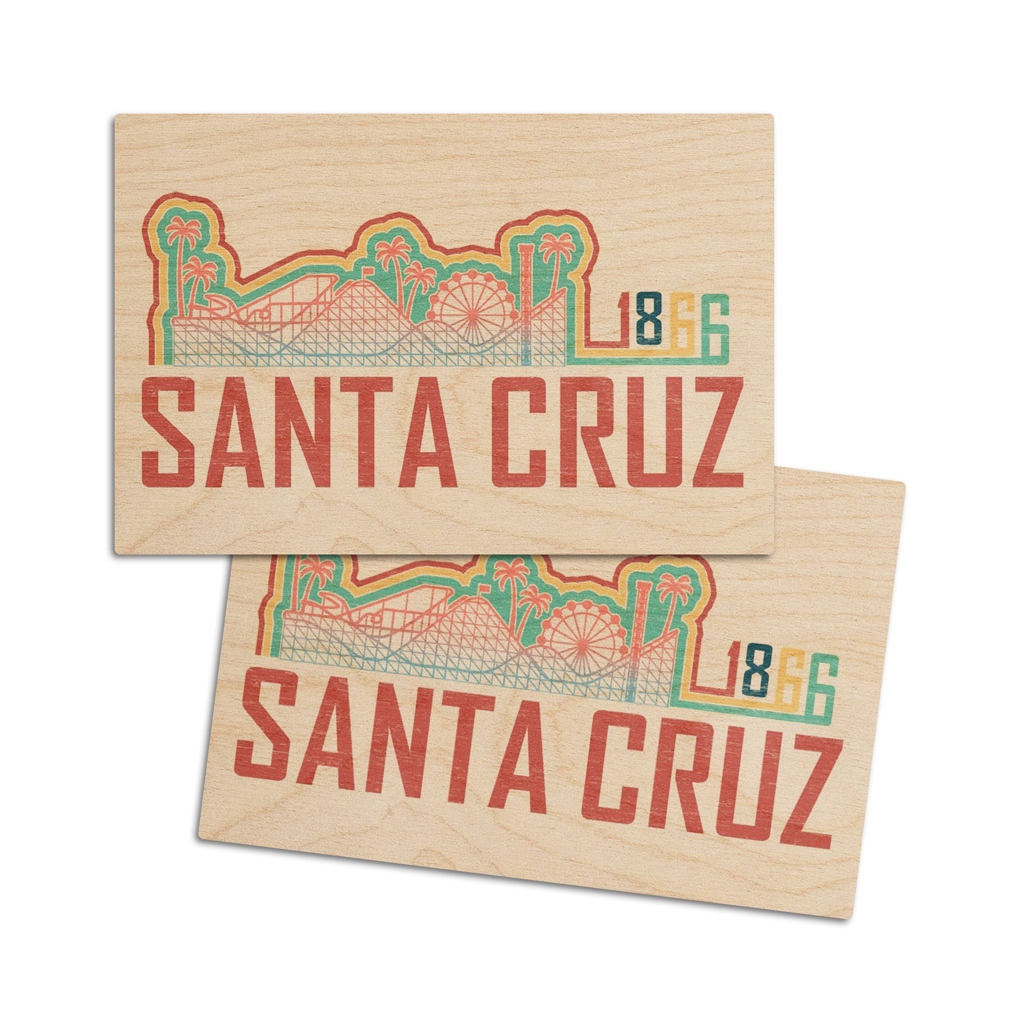 Santa Cruz, California, Skyline, Retro, Beach Colors, Contour (4x6 ...