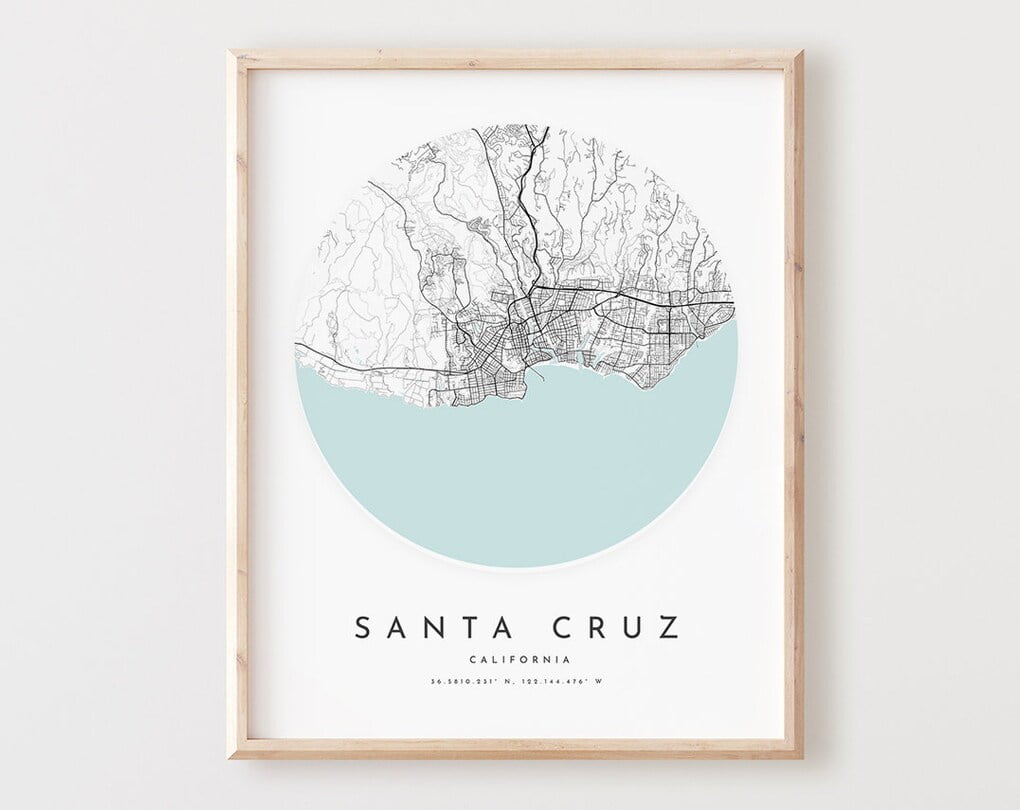 Santa Cruz Map Print, Santa Cruz Map Poster City Wall Art, Ca Road Map ...