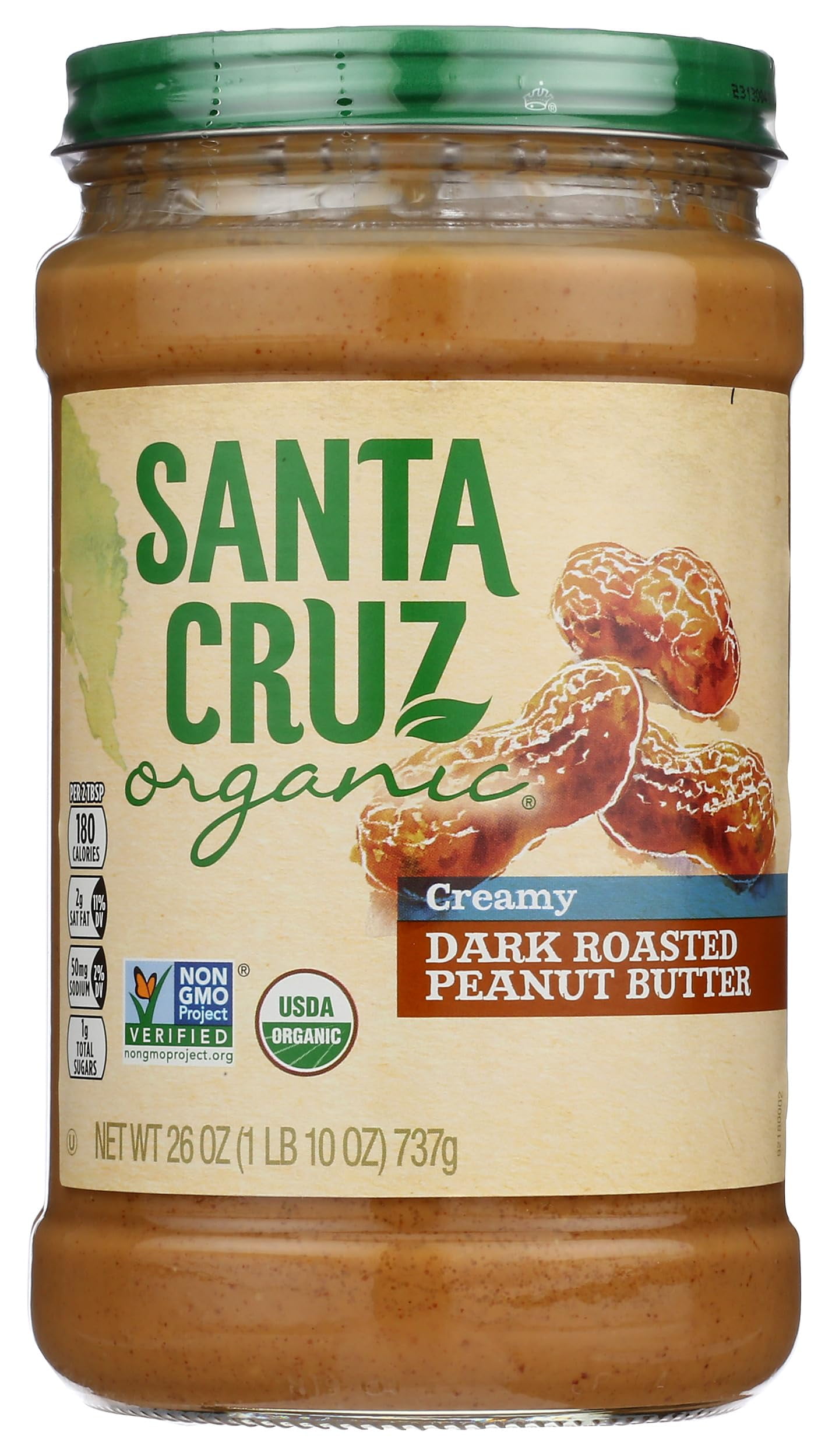 SANTA CRUZ ORGANIC Organic Dark Roasted Creamy Peanut Butter, 26 OZ ...