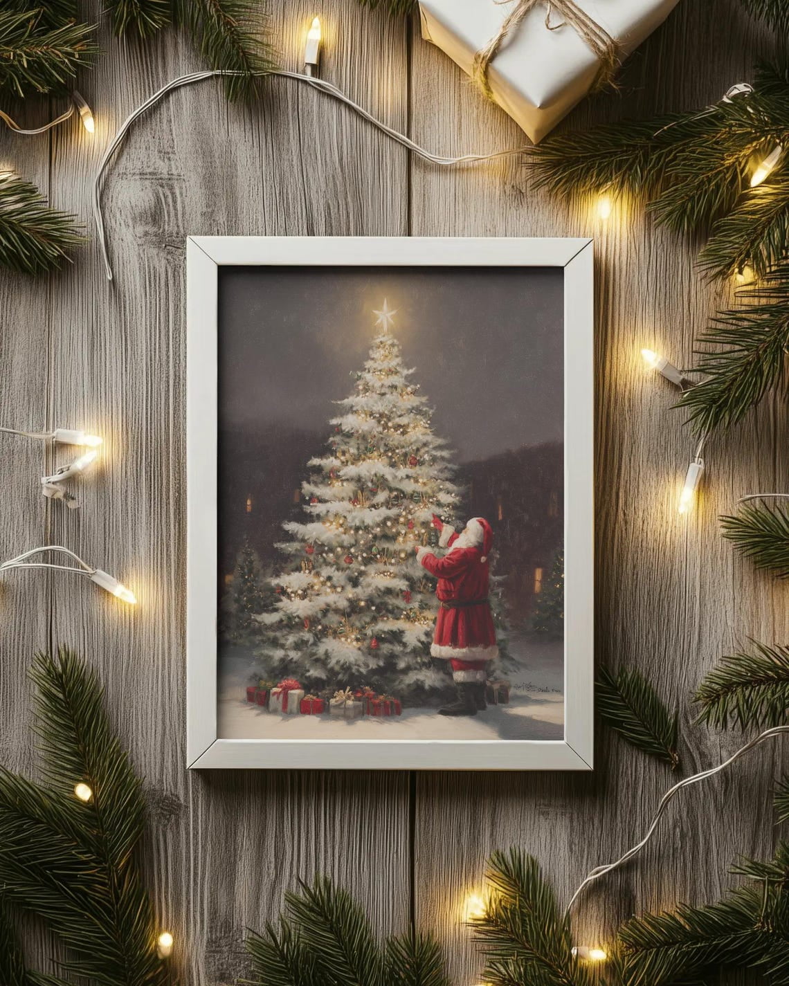 Santa Decorating The Tree | Classicprint | Festive Winter Wall Art ...