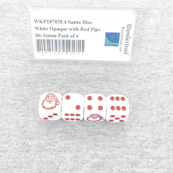Santa Dice White Opaque with Red Pips D6 16mm (5/8in) Pack of 4 Wondertrail - Walmart.com